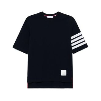 Thom Browne T-shirt en jersey &agrave; 4 bandes - Homme - Tops - Bleu - Taille: S