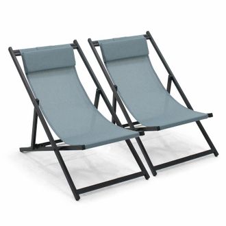 Oviala Oviala - Lot de 2 transats en aluminium bleu