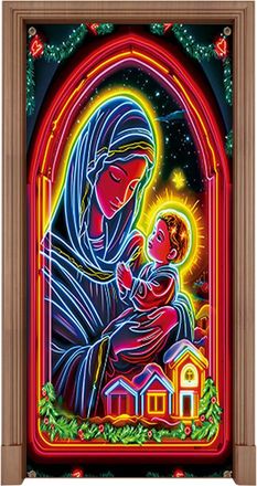 Generico Dekorative Abdeckung f&uuml;r Weihnachtst&uuml;r - gro&szlig;er Hintergrund aus fluoreszierendem Stoff, Dekoration f&uuml;r Weihnachtsveranda, f&uuml;r Innen- und Au&szlig;enbereich,