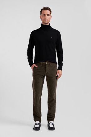 Eden Park Pantalon Chino En Coton Velours Stretch Marron Coupe Regular