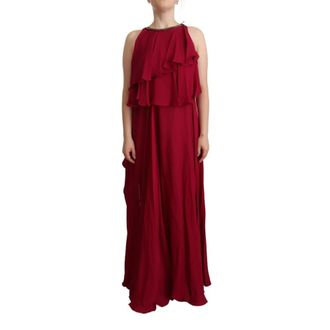 Plein Sud Seidenes &auml;rmelloses langes Maxi-Kleid mit R&uuml;schen - - Dresses - Damen - Braun - L