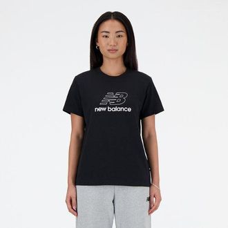 New Balance Damen Sport Jersey Graphic T-Shirt in Schwarz, Baumwolljersey, Größe XS