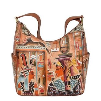Anuschka 382 Sac Hobo Classique, Sacs à Main Femme en Cuir Véritable Revalorisé Peints à la Main, Cuir Repoussé - Tooled Ancient Egypt Copper