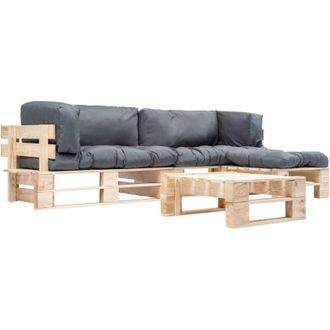vidaXL 4-tlg. Paletten-Lounge-Set mit Kissen in Grau Holz vidaXL