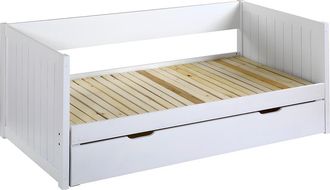 Vente-Unique Ausziehbett - 90 x 190 cm oder 174 x 190 cm - mit ausziehbarem Lattenrost und Schublade - Kiefer & MDF - Wei&szlig; - ALFIERO II