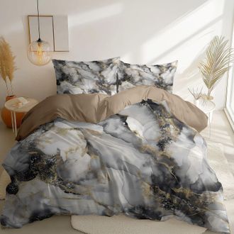 Generic Bettbezug Aquarell Marmor Muster, 180 x 200 cm Mikrofaser Bettbezug mit Rei&szlig;verschluss, Silber Und Schwarz Weich Bettw&auml;sche Set mit 2 Kissenbez&uuml;gen 80