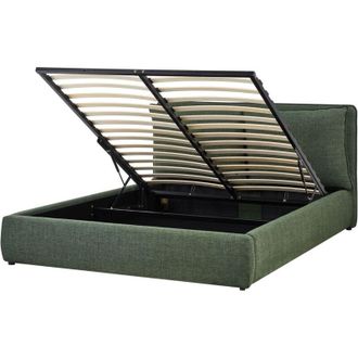 Beliani Bett mit Stauraum Stoff BAJONNA 160 x 200 cm Dunkelgr&uuml;n