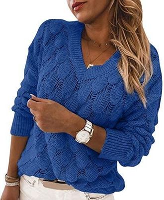 Onsoyours Pull Femme Grand Taille Manches Chauve Souris Tops Hauts Hiver Automne Epaule D&eacute;nud&eacute;e Casual L&acirc;che Chemise Bleu M
