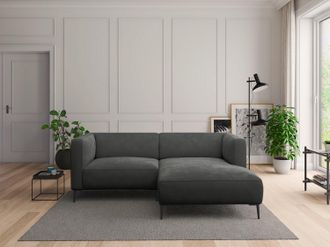 Studio Copenhagen home24 Ecksofa 1,5-Sitzer mit Longchair Grün/Rauchgrün Samt Shyla 211 x 74 x 148cm Longchair davorstehend rechts Modern