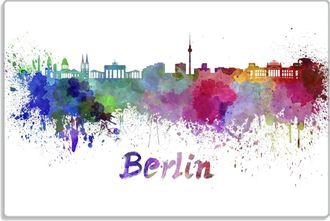 Wallario Fr&uuml;hst&uuml;cksbrettchen aus Glas, Glasunterlage, Glasbrettchen St&auml;dte als Aquarell - Skyline von Berlin, Gr&ouml;&szlig;e 20 x 30 cm, Sicherheitsglas