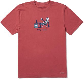 Life is good Crusher Tee f&uuml;r Herren, kurz&auml;rmelig, Baumwolle, Grafik-T-Shirts, Stay Cool Jake, Blassrot, L