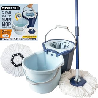 Casabella Clean Water Spin Mop System mit extra Moppkopf-Nachfüllung - Zwei-Bucket-Design-Mopp-System, Spritzschutz, integrierter Messbecher und Schaber-Werkzeu