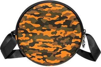 Generic Circle Sac &agrave; bandouli&egrave;re pour femme, petit sac &agrave; bandouli&egrave;re orange camouflage, sac &agrave; dos avec fermeture &eacute;clair, bretelles r&eacute;glables, sac &agrave; main rond 