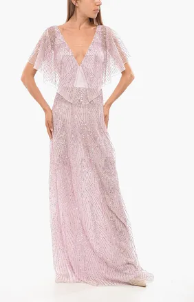 Elisabetta Franchi Sequined Chiffon Dress with Butterfly Sleeves Elisabetta Franchi