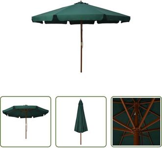 vidaXL Parasol vert - Parasol dext&eacute;rieur avec m&acirc;t en bois 330 cm Vert