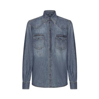 Dolce & Gabbana Blaues Denim Hemd mit Spitzem Kragen - - Shirts - Herren - Blau - 3XL