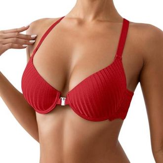 Generic Soutien-gorge push-up &agrave; rayures avec fermeture avant et dentelle dans le dos, imprim&eacute; floral, soutien confortable &agrave; armatures, 2026, Rouge, 105B