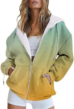 Generic Sweat &agrave; capuche pour femme - Oversize - 2026 - Y2k - Fermeture &eacute;clair - Veste &agrave; capuche - Automne - Hiver - Manteau long - Pull surdimensionn&eacute; - Loisi