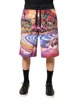 Dolce & Gabbana Mens Multicolor Graphic Print Cotton Bermuda Shorts