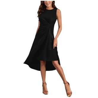 Generic Robe d&eacute;t&eacute; pour femme, couleur unie, sans manches, coupe trap&egrave;ze, effet froiss&eacute;, Noir, XL