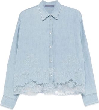 Ermanno Scervino Femme, Blouses et Chemises, Bleu, Taille: 38 FR Chemise brod&eacute;e en coton et lin