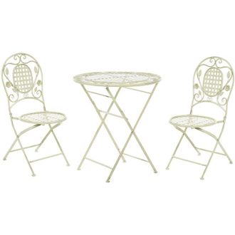 Beliani Salon de Jardin Bistrot Table Ronde et 2 Chaises Pliantes pour Terrasse ou Balcon au Style Traditionnel et Proven&ccedil;al Beliani