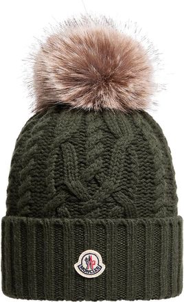 Moncler Moncler Bonnet En Laine Et Cachemire Avec Pompon, Femme, Vert, Taille: Uni