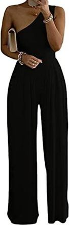 Minetom Femmes Combinaison Jumpsuit sans Manches Playsuit Couleur Unie Long Pantalon Cocktail Soirée Cérémonie Romper C Noir XS