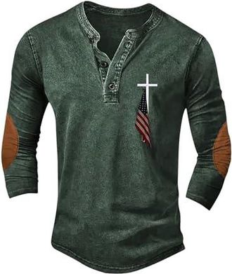 Generic T-shirts pour homme, t-shirt &agrave; manches longues imprim&eacute; Henley chemises hauts vintage d&eacute;contract&eacute;s t-shirts amples t-shirt basique confortable t-shirt 