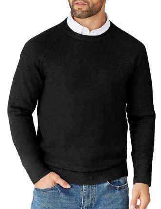 Coofandy Pullover Herren Strickpullover Langarm Herrenpullover Casual Winterpullover Business Pullover Männer Crewneck Sweater Dünn Schwarz XL