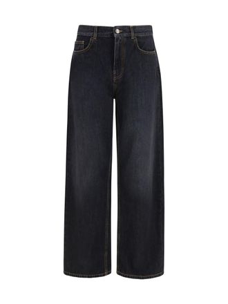 Palm Angels Wide-Leg With Back Logo Jeans - Black