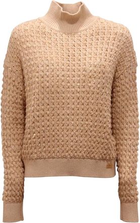 Elisabetta Franchi Femme, Pulls, Beige, Taille: 40 FR Mk-20Q-56E2 Pull &agrave; Col Roul&eacute;