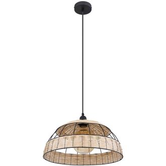 ETC Shop Suspension Lampe &agrave; suspension r&eacute;tro Rotin Boho lampe de table &agrave; manger, treillis m&eacute;tallique noir, 1x E27, DxH 40 x 120 cm