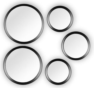 Mirrors and More Deko Wandspiegel im 5er Set - runde Rahmen in Schwarz - mit Magnet zum Kleben ohne Bohren
