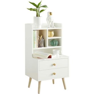 SoBuy Table de Chevet avec 2 Tiroirs + 5 Compartiments, Blanc, Moderne, 43&times;36&times;81cm, en Panneaux de Particules E1, Rangement pour Chambre ou Salon Sobuy