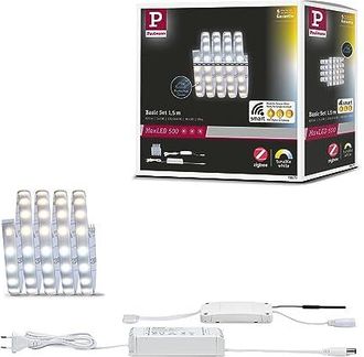 Paulmann 78871 LED Stripe MaxLED 500 Basisset Smart Home Zigbee Tunable White 1,5m IP44 9W 230/24V 825lm Silber LED Lichtband spritzwassergesch&uuml;tzt