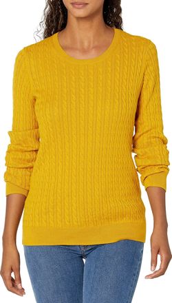 Amazon Essentials Damen Leichter Langarm-Pullover Mit Rundhalsausschnitt Mit Zopfmuster (Erhältlich In Übergröße), Gold, XXL
