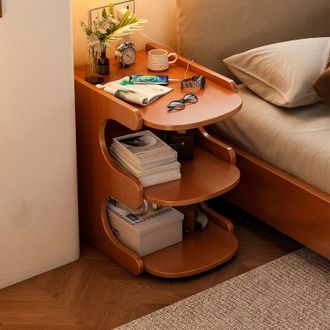 Generic Nachttisch Aus Walnussholz, Beistelltische for Schlafzimmer Mit Dreistufiger Regalaufbewahrung for B&uuml;Cher, Aufbewahrungsbox, Kopfh&ouml;Rer