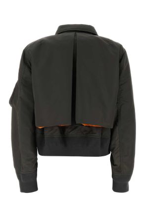 sacai Womens Olive Green Nylon Bomber Jacket Dkhaki Giubbini