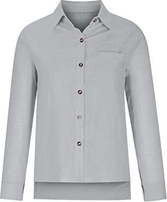 Generic Chemise boutonn&eacute;e en gaze pour femme - Tendance - Printemps - &Eacute;t&eacute; - Col en lin et coton - Chemisiers de plage surdimensionn&eacute;s &agrave; manches longues - Coup