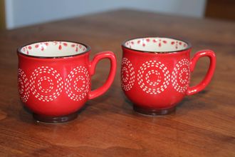 Milj&ouml;g&aring;rden Espressotassen-Set, 2 St&uuml;ck, Serie Merry, Steinzeug, Rot/Beige mit braunem Rand, sp&uuml;lmaschinen- und mikrowellengeeignet