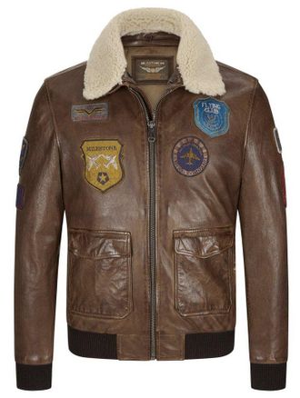 Milestone Lederjacke MSMatti Herren Fliegerjacke mit abnehmbarem Fellkragen