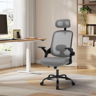 Woltu Bürostuhl Ergonomisch, Schreibtischstuhl mit Verstellbarer Kopfstütze, Armlehnen, Lendenwirbelstütze, Drehstuhl Höhenverstellbar, Wippfunktion, 150