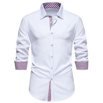 Generic Chemise d&eacute;contract&eacute;e &agrave; manches longues pour homme - Cardigan en tricot - Col montant - Chemises pour homme, Blanc., XXL