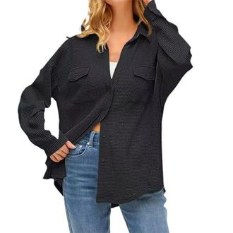 Generic Vestes pour femmes 2026 en velours c&ocirc;tel&eacute;, chemisiers boutonn&eacute;s, manches longues, hauts &agrave; manches longues, Noir, XXL