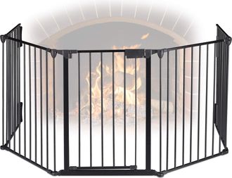 Relaxdays Kaminschutzgitter 5 Elemente, Kamingitter Kinderschutz, Stahl, mit Tür, Kamin Absperrgitter, H: 75 cm, schwarz