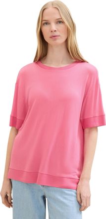Tom Tailor Damen Basic T-Shirt mit gerippten Details, carmine pink, XXL