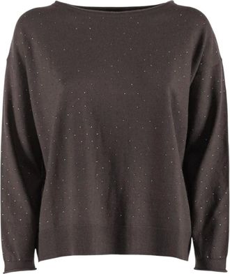 Nenette Pull &agrave; micro-strass et encolure bateau - Femme - Pulls - Brun - Taille: 38 FR