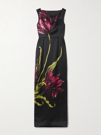 Erdem Robe Du Soir En Satin Duchesse &Agrave; Imprim&eacute; Fleuri - Noir