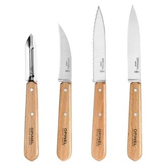 Opinel Opinel Estuche de Esenciales Mango de haya barnizada Natural N&deg; 112 cuchillo patatero N&deg;113 cuchillo dentado N&deg;114 cuchillo para verdura N&deg;115 pelador